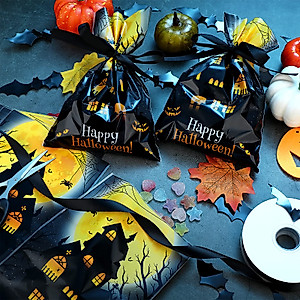 Tenare 100 Pcs Halloween Cellophane Treat Bags Plastic Goodie Candy Bags with 22 Yards Ribbon Halloween Clear Gift Treat Bags for Party Favors Snacks Cookies Packing