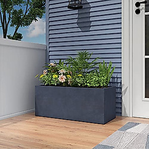 Kante 31.1" L Long Rectangular Concrete Planter, Large Outdoor Indoor Garden Pots with Drainage Hole and Rubber Plug, Charcoal