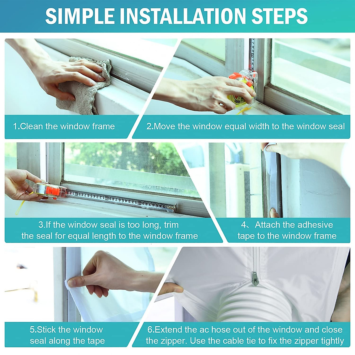 YoleShy Portable AC Window Seal for AC Unit, Portable AC Window Kit for Portable Air Conditioner Window Seal 25X102~160 cm AC Window Vent Kit with Zip and Adhesive Fastener AC Unit Window Seal