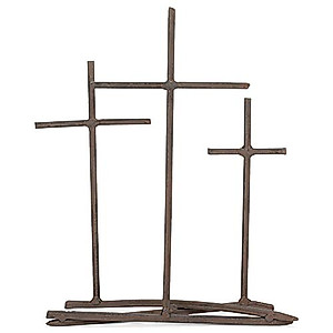Three Crosses Metal Nail Distressed Brown 8 x 9.5 Metal Table Top Cross Decoration