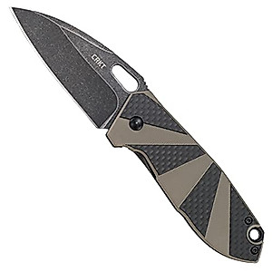 CRKT Heron EDC Pocket Knife: Everyday Carry Utility Folder, Stonewash Wharncliffe Blade with Frame Lock, Thumb Hole Open, Black Stonewash Finish, Tan G10 and Black Carbon Fiber Handle 2440