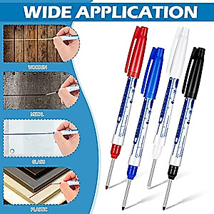 4 Pcs Deep Reach Markers Long Nose Marker Waterproof Deep Hole Marker Carpenter Ink Marker 30 mm Reach Permanent Markers and Marker Pens for Carpenters Builders Construction, 4 Colors