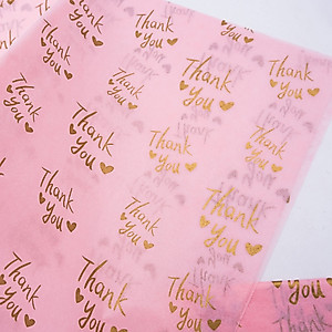 MR FIVE 50 Sheets Gold Thank You Tissue Paper Bulk,20" x 14",Thank You Tissue Paper for Packaging,Gift Bags,Thank You Packaging Tissue Paper for Small Business (Pink)
