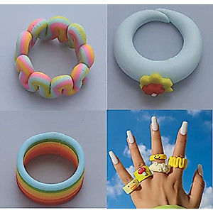 Pingyongchang 9pcs Colorful Chunky Clay Ring, Cute Animal Resin Personalized Colorful Funny Stackable Finger Rings Jewelry Gift for Women Teen Girls