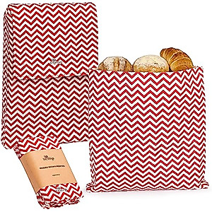 Li'l Things Eco-friendly Reusable Beeswax Bread bags | Set of 2 Sizes 13'x13' & 15’x 9’ | 6 Different Themes | Perfect Bag for Home-Baked | Store-Bought Bread | No Plastic | Red Zig Zag