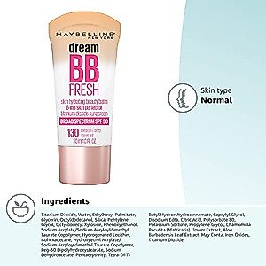 Maybelline Dream Fresh Skin Hydrating BB cream, 8-in-1 Skin Perfecting Beauty Balm with Broad Spectrum SPF 30, Sheer Tint Coverage, Oil-Free, Medium/Deep, 1 Fl Oz