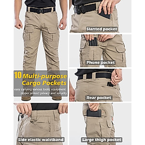 NAVEKULL Men's Outdoor Tactical Pants Rip Stop Lightweight Waterproof Military Combat Cargo Work Hiking Pants Khaki