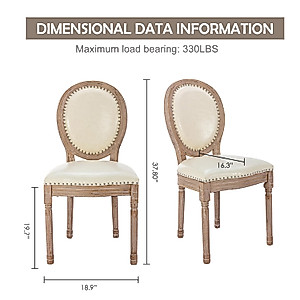 Virabit French Country Dining Chairs Set of 4, Leather Dining Chairs with Curved Backrest, Vintage French Accent Chairs for Living Room, Kitchen, Restaurant (Beige)