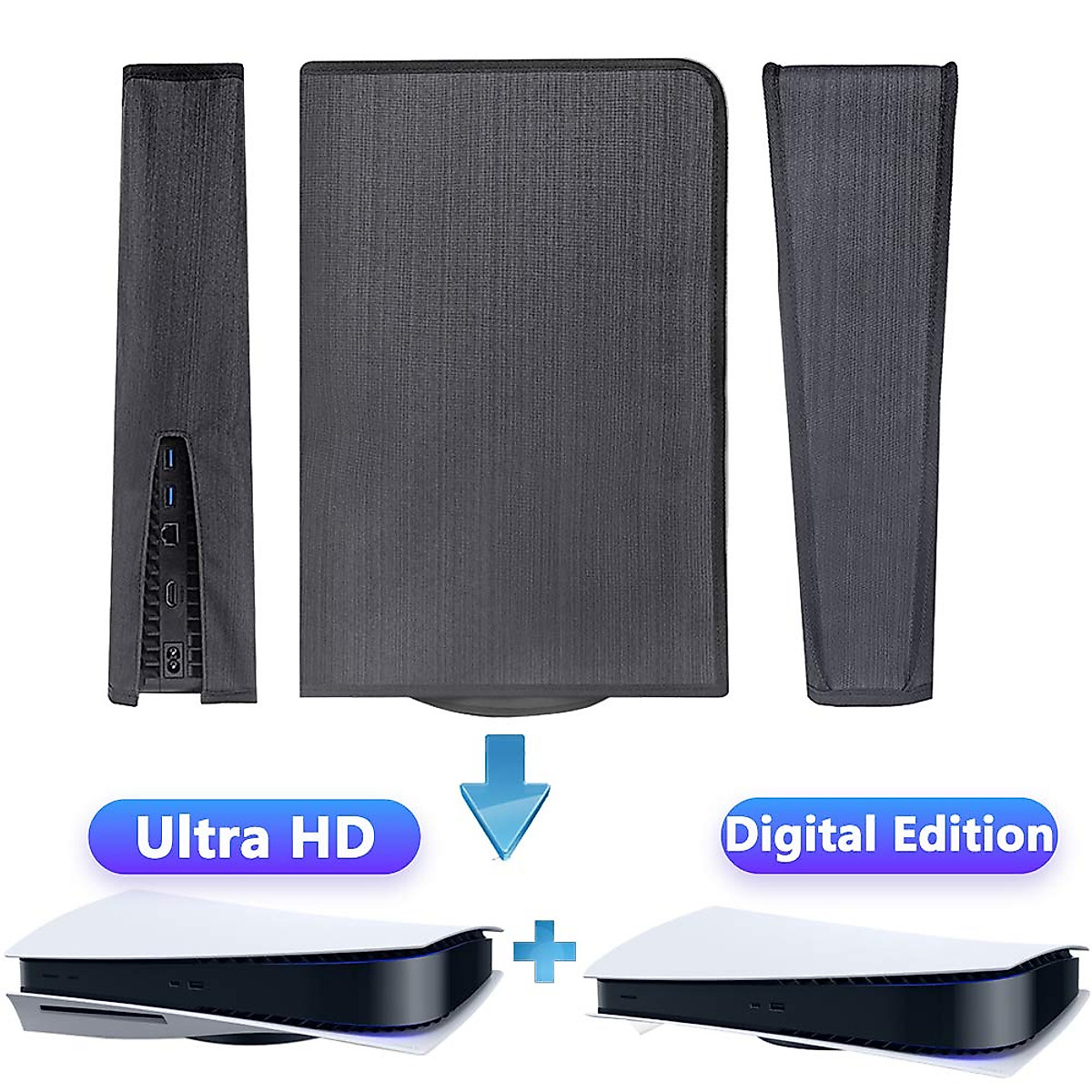 PS5 Nylon Comfortable Lining Dust Case, Anti-Scratch Waterproof Cover for Playstation 5 Digital Edition/Ultra HD Console (Ultra HD&Digital Edition, Black 4)