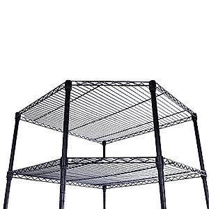 Wire Shelving 6 Tiers Polygonal Corner Shelf, Metal Storage Standing Rack with Wheels, Corner Wire Shelf for Kitchen, Garage and Living Room( US Shipping) (Black)
