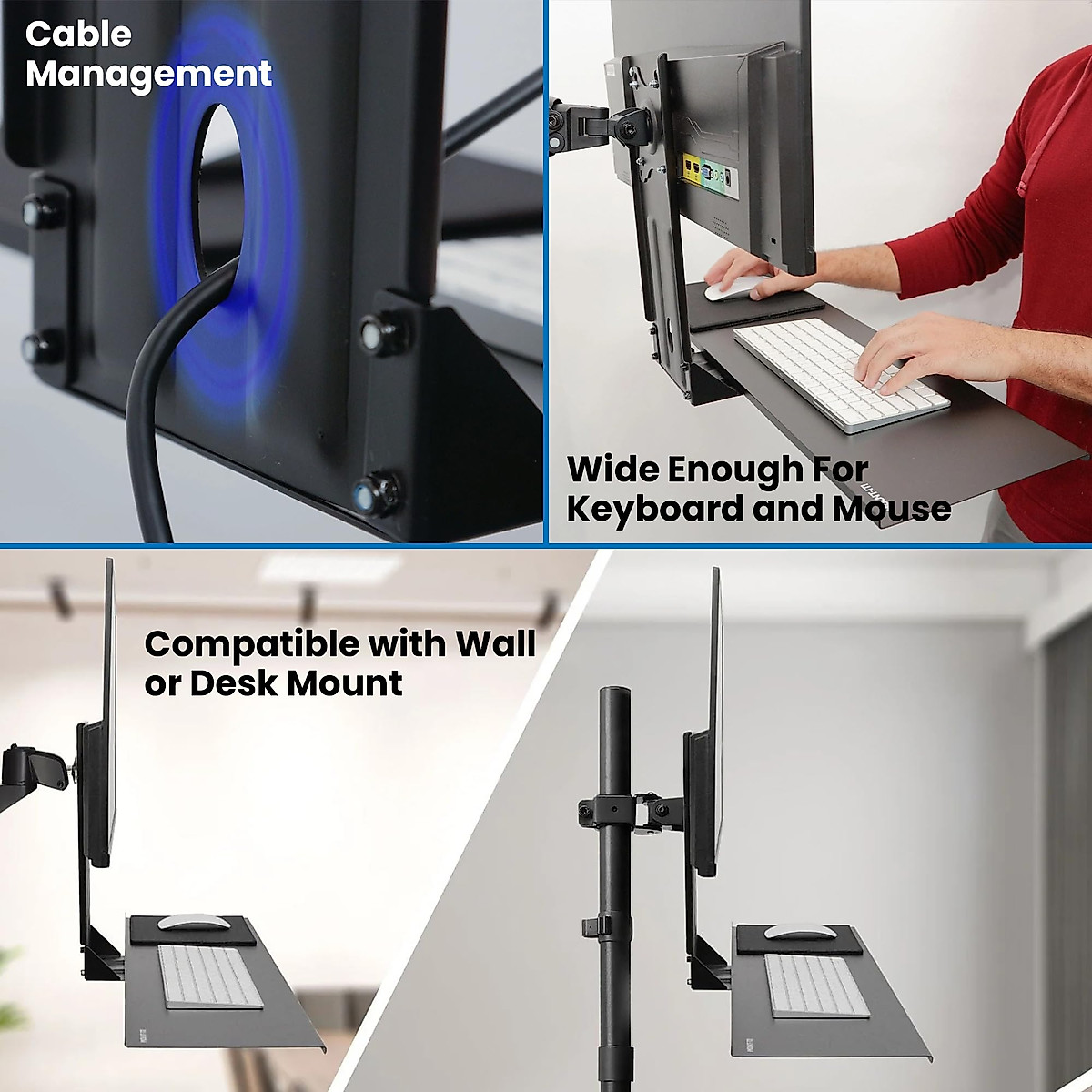 Mount-It! Monitor and Keyboard Wall Mount, Standing Workstation VESA Keyboard Tray Platform, 26 Inch Wide Platform with Surface for Mouse Pad (MI-7917)