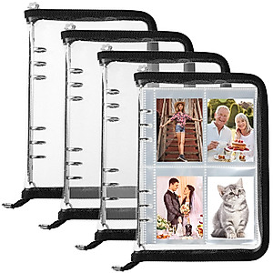 4 Pcs A5 Binder Photocard Binder with Inner 6 Ring, Clear K-Pop A5 Album PVC Photo Album Organizer with Zipper, Soft Reusable Notebook Shell,10"x7"(Black)