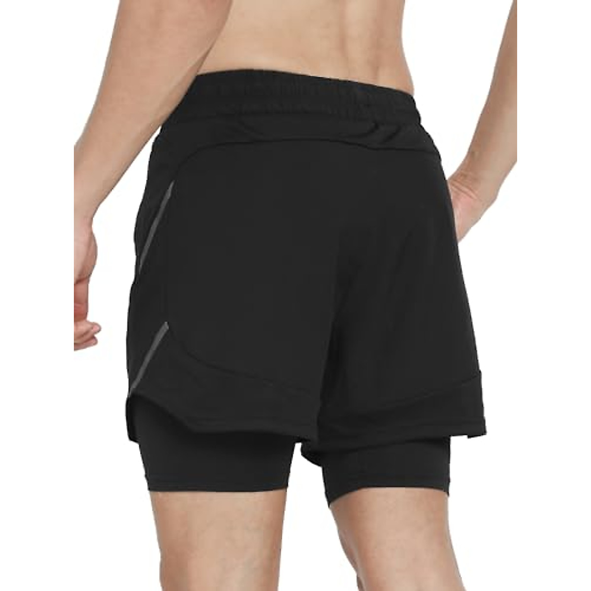 ARSUXEO Men's 2 in 1 Active Running Shorts with 2 Zipper Pockets B191 Black Size Medium