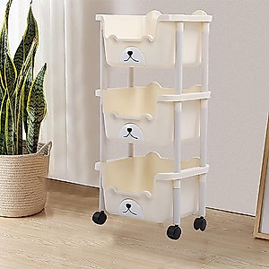 Mobile Utility Cart with Caster Wheels, Rolling Cart Detachable Utility Storage Cart Heavy Duty Storage Basket Organizer Shelves, Easy Assemble for Office, Bathroom, Kitchen (3