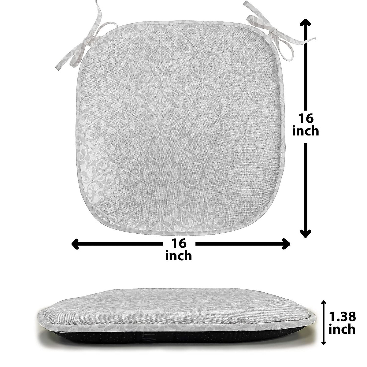 Lunarable Orient Chair Seating Cushion Set of 4, Eastern Floral Curlicues with Venetian Art Elements Foliage Leaf Damask Old Fashioned, Anti-Slip Seat Padding for Kitchen & Patio, 16"x16", Beige