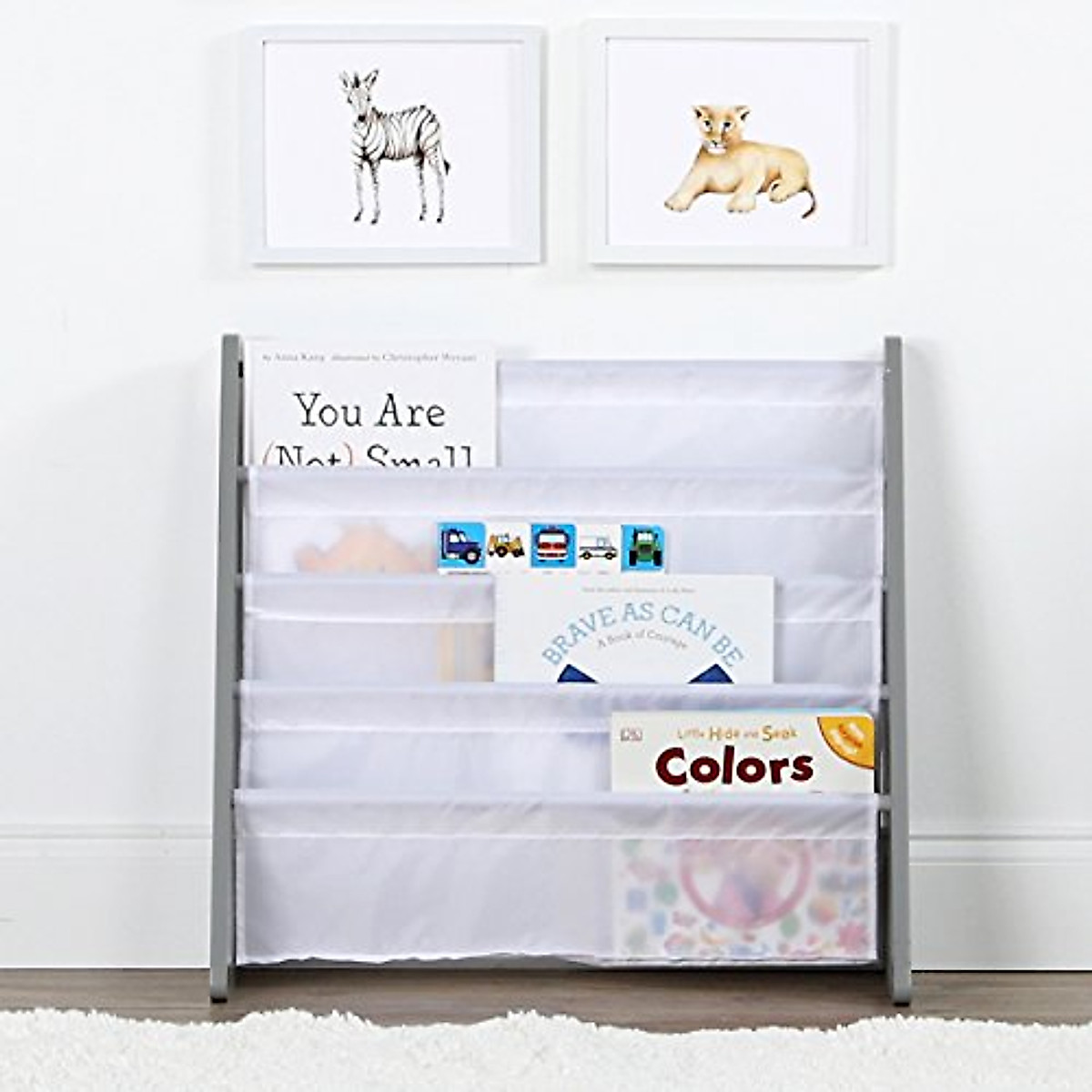 Humble Crew, Grey/White Kids Book Rack Storage Bookshelf, 4 Tiers