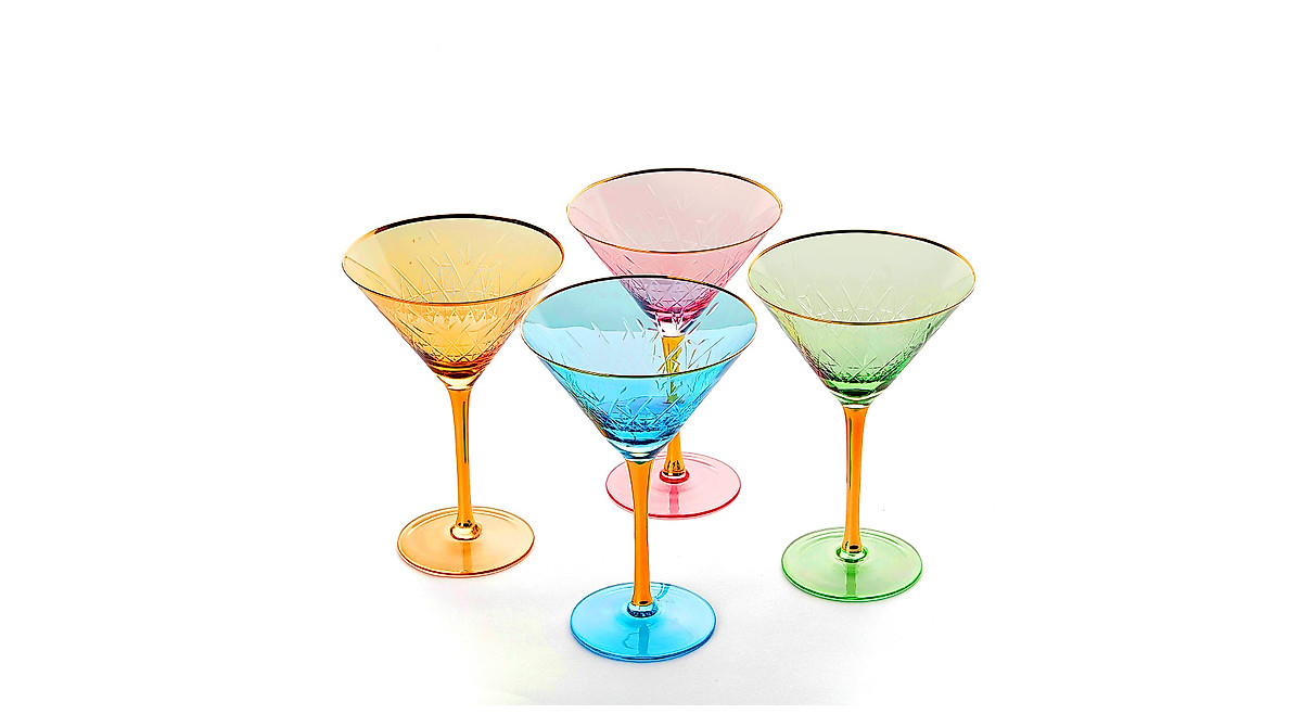 Luxury Multi-Color Crystal Martini Glasses Set of 4