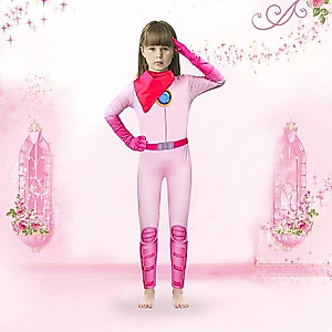 KDFJIEelf Peach Super Brothers Costume for Girls, New Models Peach Cosplay Combat Bodysuit, for Halloween (120(7Y)