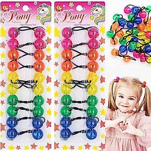 Beauty Town 20-Pcs 20mm Hair Ties with Balls for Young Girls Twin Bead Bubble Pony Knockers Hair Ballies for Females (Clear Magenta/Orange/Yellow/Sea Green/Navy)