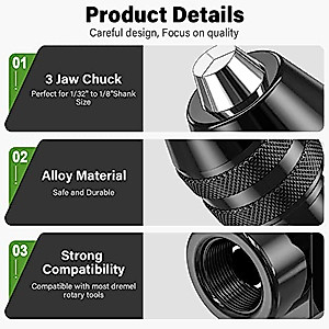 Drill Chuck Collet Set for Dremel, 15PCS Chuck Collet Kit, 0.8-3.2mm Shank Replacement 4486 Rotary Tool Keyless Quick Change Chuck Accessory with Replacement 4485 Brass Collet Metal Nut