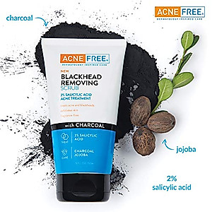 AcneFree Blackhead Removing Exfoliating Face Scrub with 2% Salicylic Acid and Charcoal Jojoba, 5 Ounce - Pack of 2
