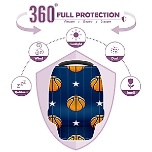 Baby Car Seat Stroller Covers Basketballs and Stars Nursing Cover Breastfeeding Scarf Soft Breathable Stretchy Infant Car Canopy Coverage Carseat Cover for Boys and Girls Multi Use