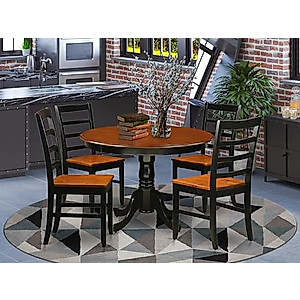 East West Furniture HLPF5-BCH-W 5 Piece Dining Room Furniture Set Includes a Round Dining Table with Pedestal and 4 Wood Seat Chairs, 42x42 Inch, Black & Cherry