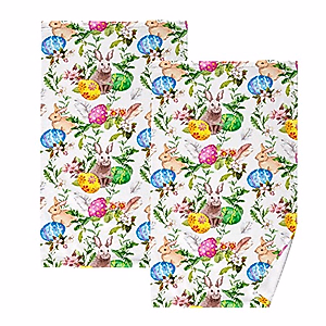 senya Easter Towels Cotton Hand Towels, Easter Bunny Eggs in Grass Flowers Ultra Soft Highly Absorbent Towels for Bathroom Pack of 2, 16x28 Inches