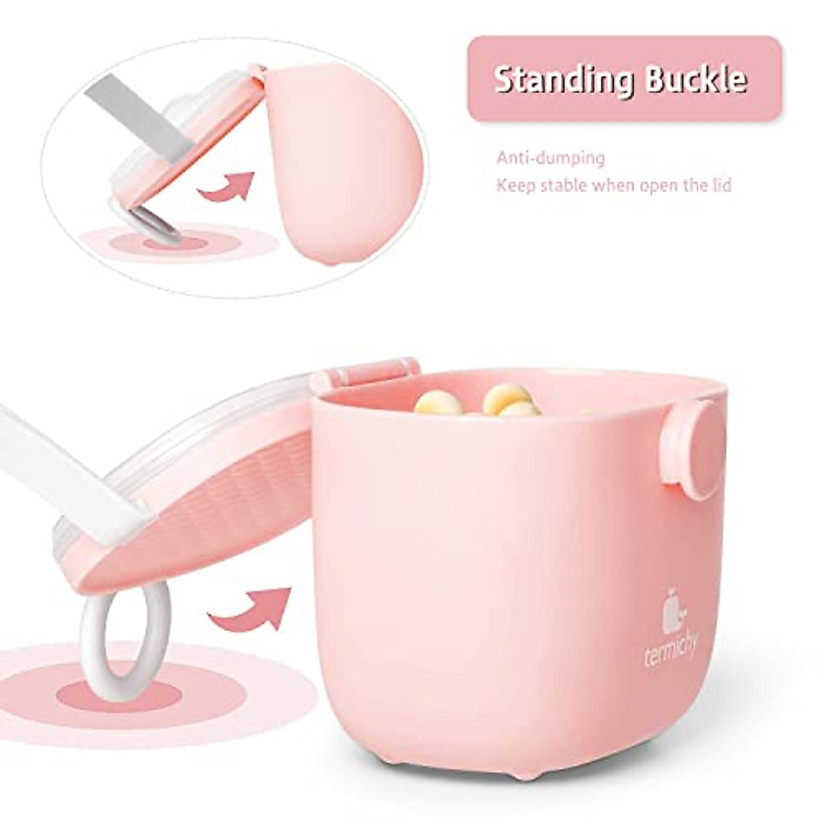 Termichy Baby Formula Dispenser, Portable Milk Powder Dispenser Container with Carry Handle and Scoop for Travel Outdoor Activities with Baby Infant, 8.8OZ, 0.55LB, 250g (Pink)