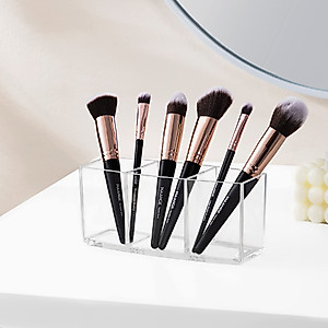 HBlife Clear Makeup Brush Holder Organizer, Acrylic Cosmetic Brushes Storage with 3 Slots, Eyeliners Display Case for Vanity