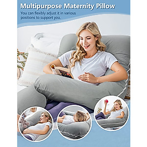 Meiz Pregnancy Pillows, Cooling Silky Pregnancy Pillows for Sleeping, 60" Full Body Maternity Pillow for Tall Pregnant Woman with Cooling Silk Jersey Cover, Grey