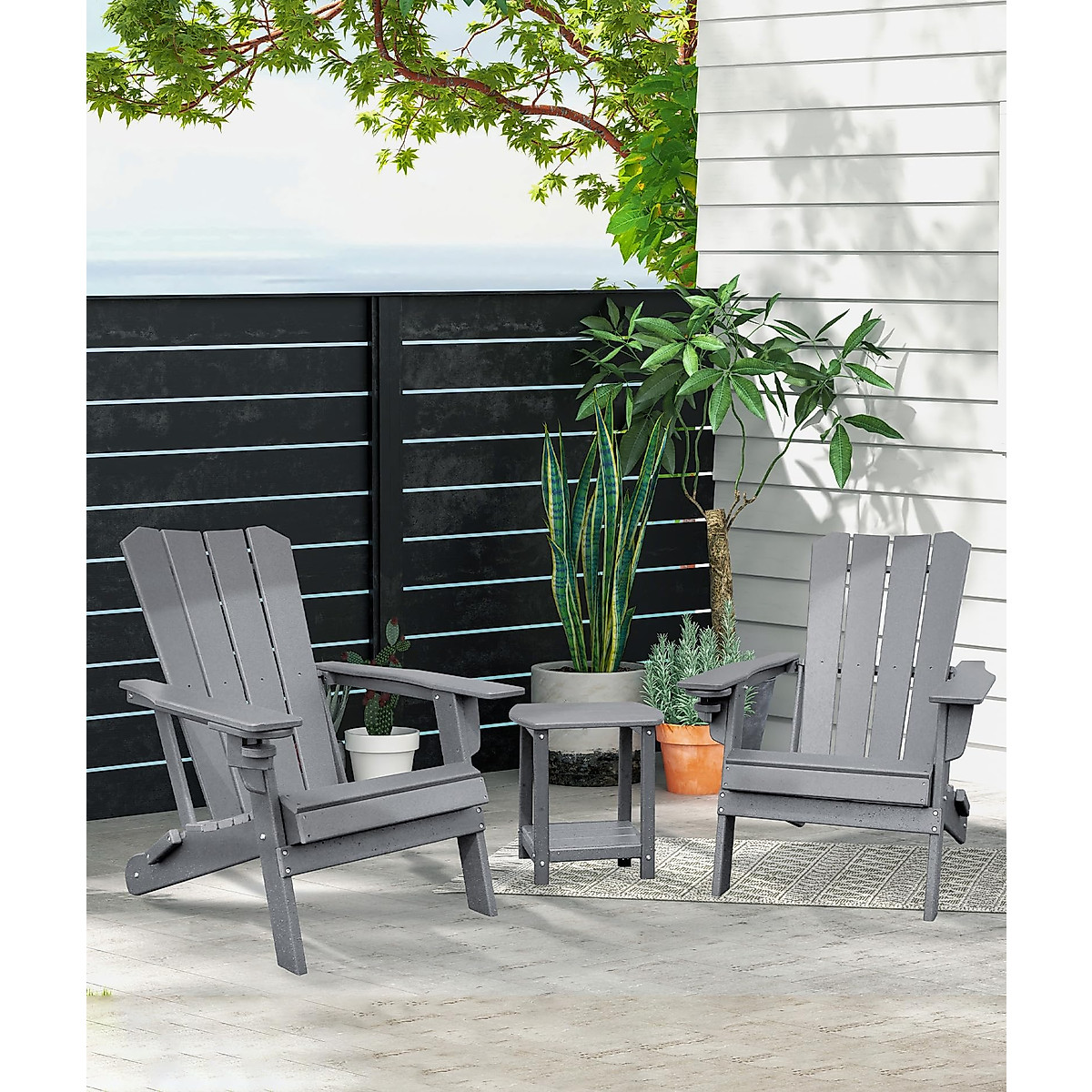 GARDENSTAR Adirondack Square Outdoor Side Table,2-Tier Storage Patio Side Table, HDPE End Tables for Backyard Pool Porch Garden Lawn(Grey)