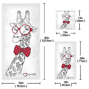 Naanle Stylish Giraffe with Glasses and Tie Soft Set of 3 Towels, 1 Bath Towel+1 Hand Towel+1 Washcloth, Multipurpose for Bathroom, Hotel, Gym, Spa and Beach(White)