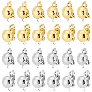 PH PandaHall 40 Pcs Brass Clip-on Earring Converter Component with Easy Open Loop 2 Colors for Non-Pierced Ears
