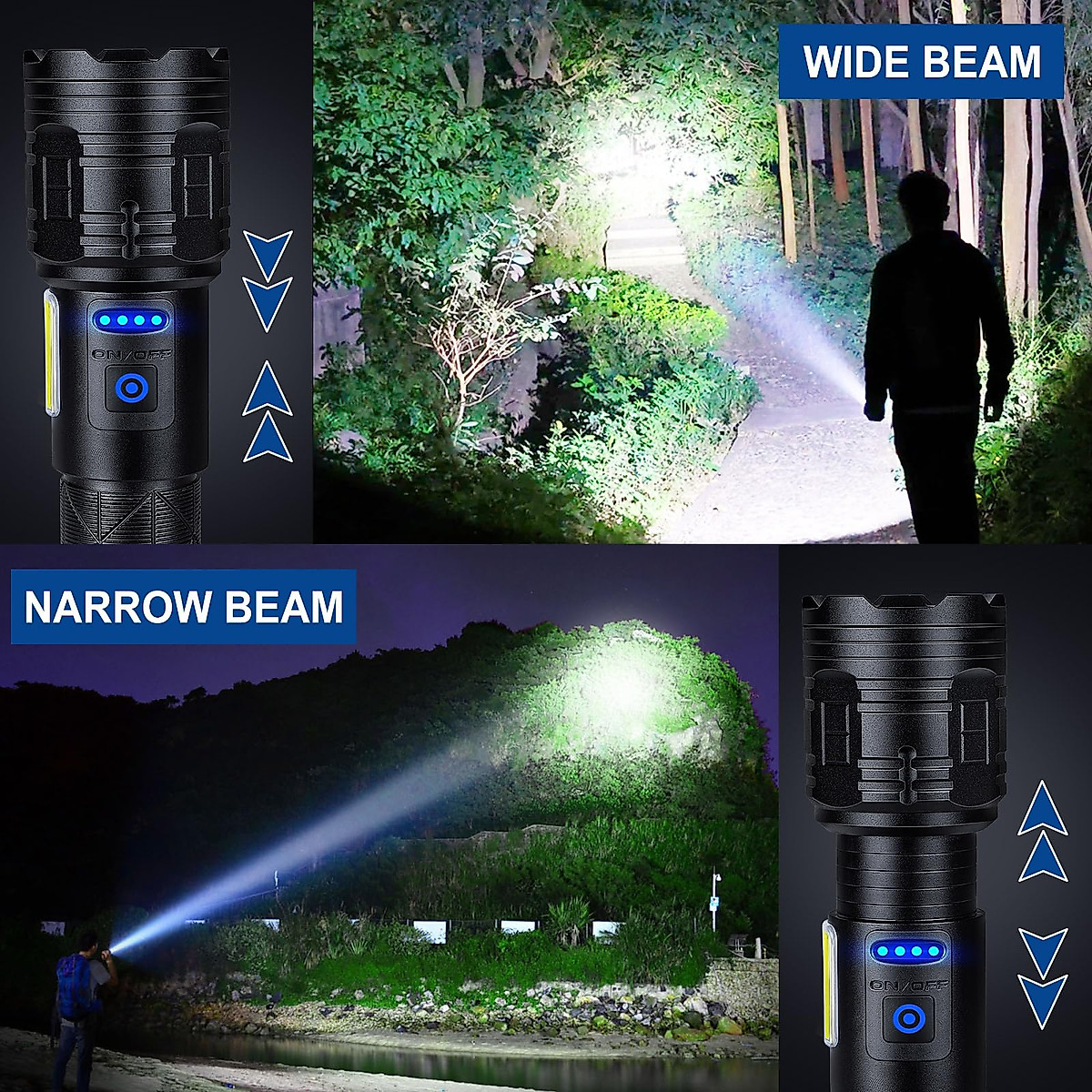 Kmivo Rechargeable LED Flashlights High Lumens 2 Pack, 900000 Lumen Super Bright Flashlight with USB Cable, 7 Modes Powerful Flashlight Waterproof Flash Light for Home Emergencies Camping