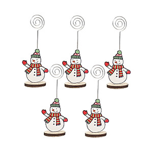 DOITOOL 12Pcs Christmas Place Card Holders, Christmas Wood Place Card Holders with Swirl Wire, Christmas Snowman Note Photos Stand for Xmas Party Wedding Party Decoration (Snowman)