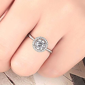 Uloveido 5mm Diamond Cut Halo Promise Engagement Anniversary Rings - Fashion 925 Sterling Silver Wedding Jewelry for Women1.54g Size 6 LJ045