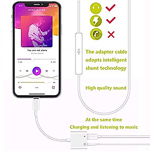 2 Pack Headphone Adapter for iPhone, [Apple MFi Certified] 2 in 1 Lightning to 3.5mm AUX Audio + Charger Splitter Compatible with iPhone 14/13/12/11/XS/XR/X 8/7/SE, Support Music Control(Not for Call)