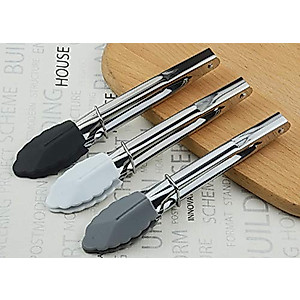 HINMAY Mini Tongs with Silicone Tips 7-Inch Small Serving Tongs, Set of 3 (Black White Gray)