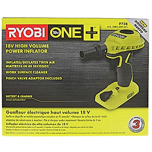 Ryobi P738 18V One+ Lithium Ion 18V One+ High Volume Power Inflator / Battery Powered Deflator for Mattresses and Recreational Inflatables (Renewed)
