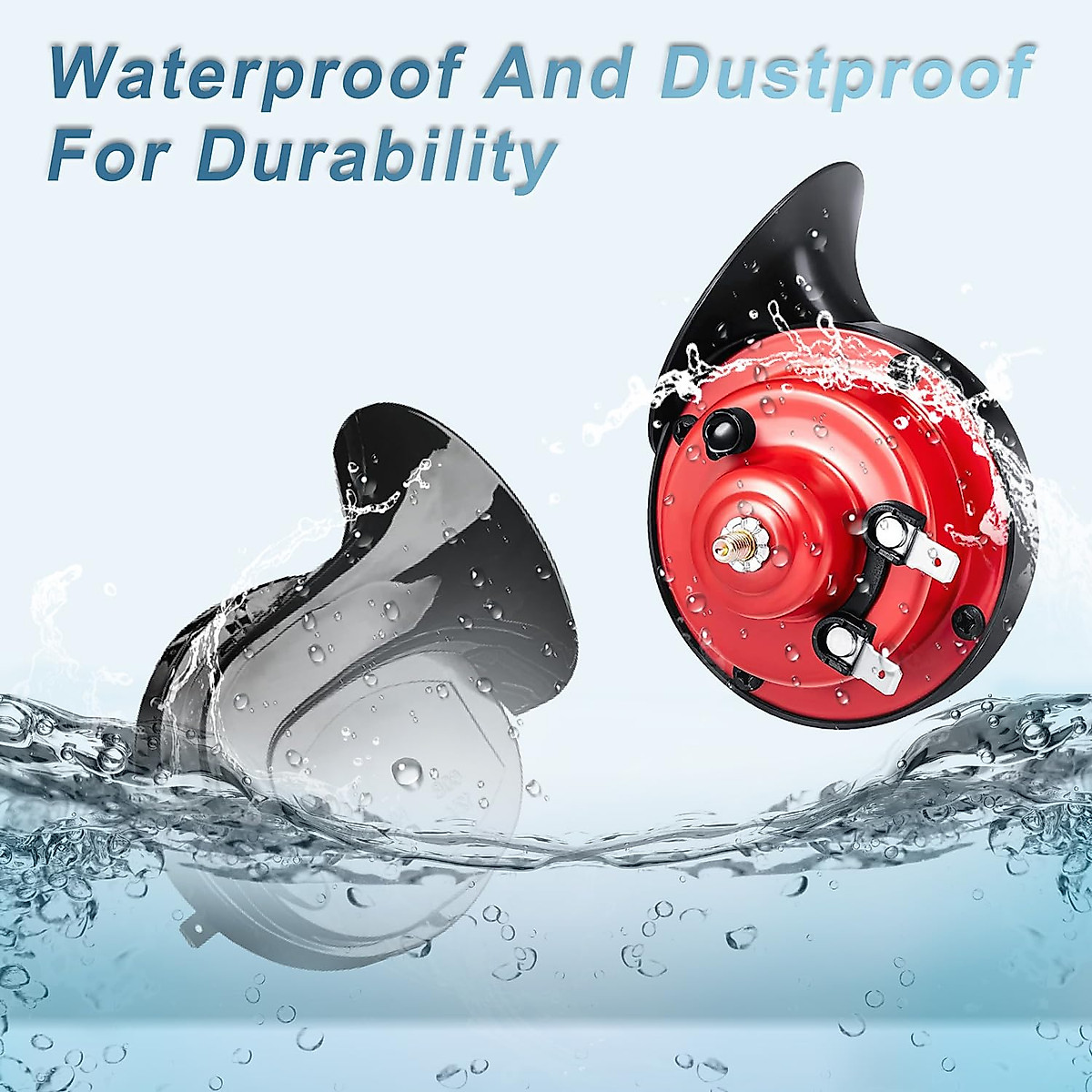 Ouffun Super Loud Waterproof Dual Horns, 12V 300DB, Universal Fit Kit for Cars, Motorcycles, Trucks, Trains & Boats (2 PCS)
