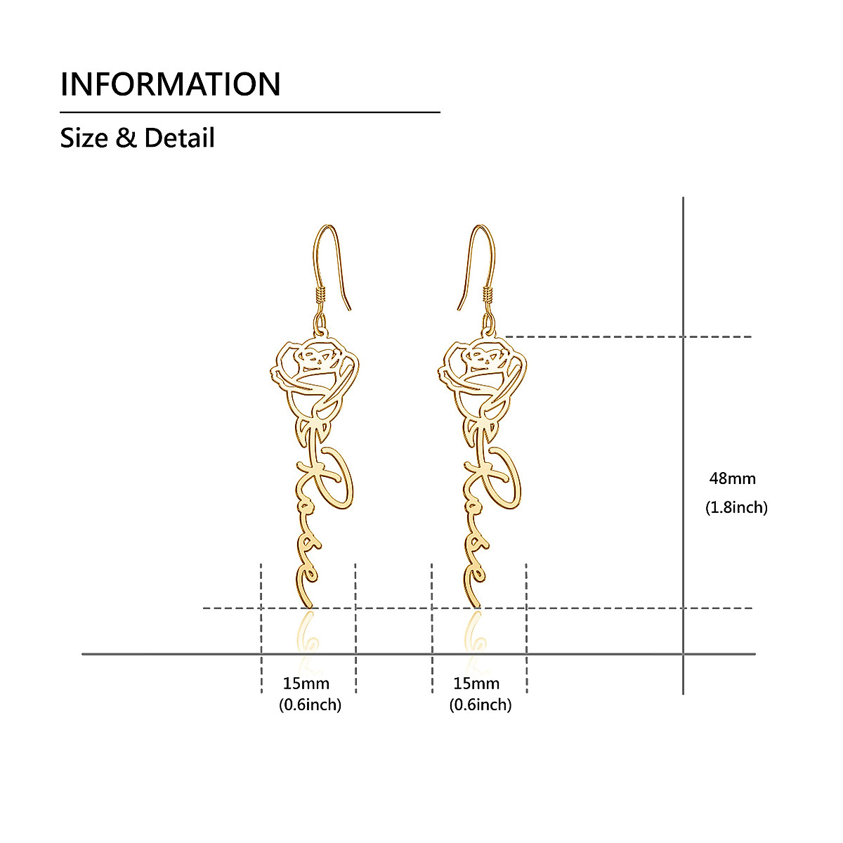 925 Sterling Silver Birth Flower Earrings with Name Custom Made Drop Earrings Personalized Name Dangle Earrings for Women