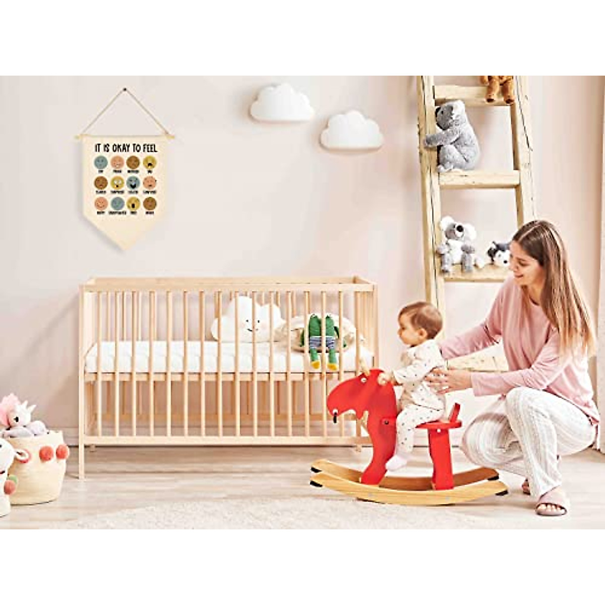 It is Okay to Feel-Mental Health-Canvas Hanging Pennant Flag Banner Wall Sign Decor Gift for Classroom Nursery Bedroom Playroom Game Room Front Door Baby Kids Girl Boy Girl-Birthday Christmas Gift