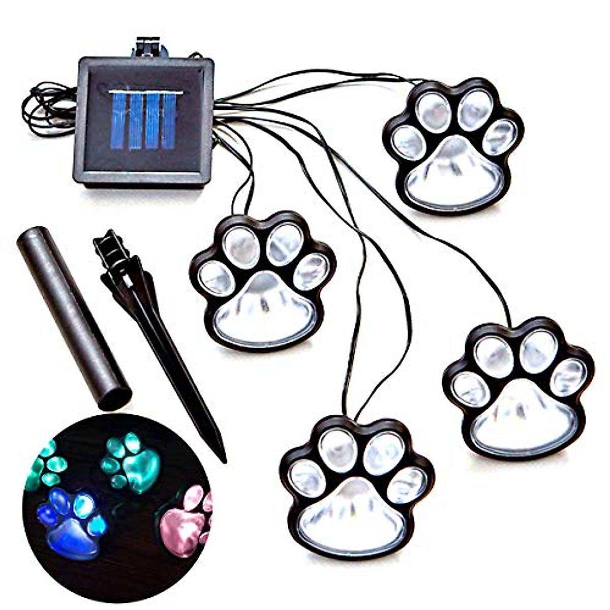 SH-RuiDu Solar 4-Paw Light Garden Ground Dog Cat Paw LED Solar Lamp for Garden Patio Yard Decor Walkway