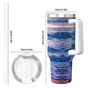 HULIBIN Beach Sunset Ocean Waves Print Double Deck Stainless Steel Travel Coffee Cup With Lid 40 Oz Ice Bully Cup