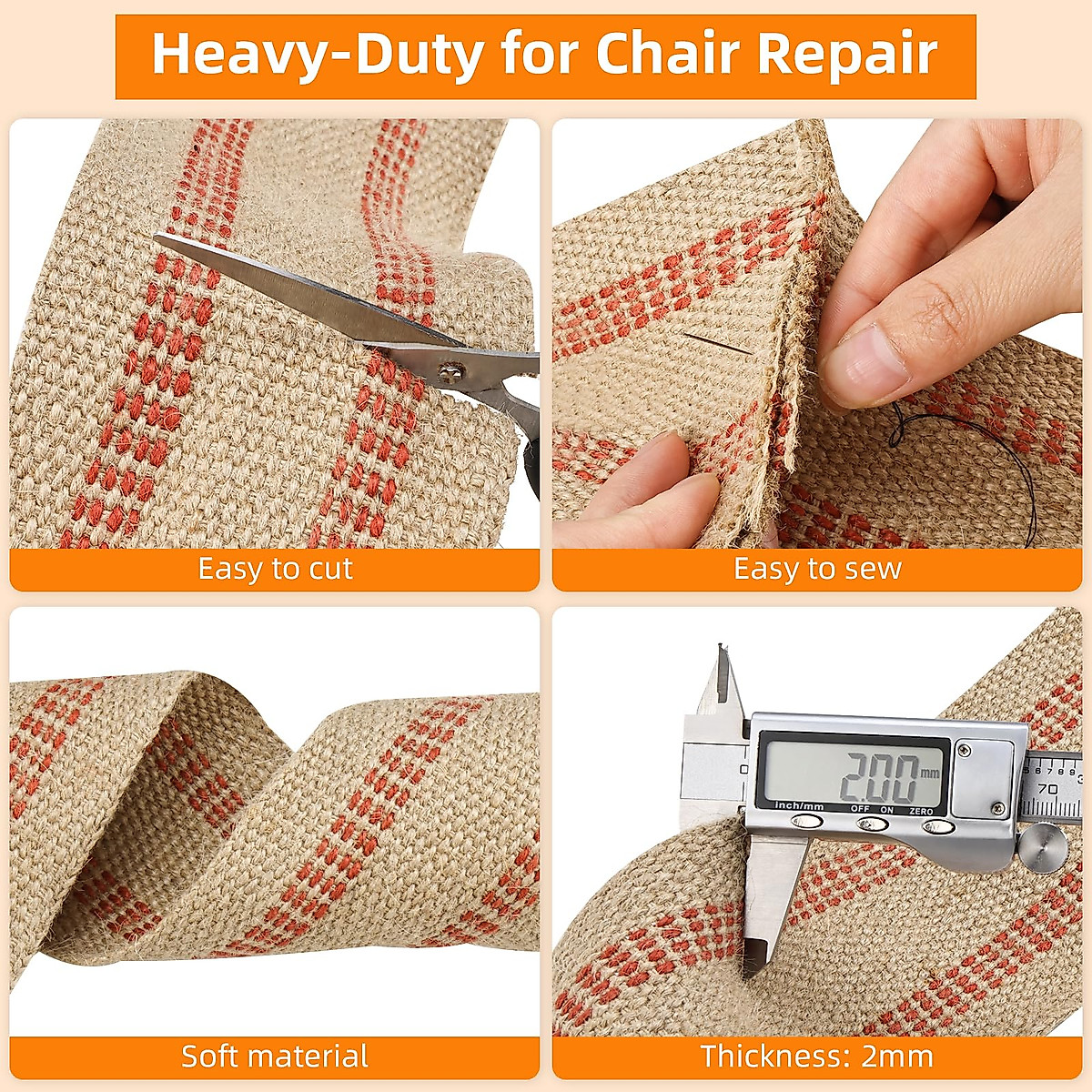 YaeCCC Craft Jute Webbing Tape, 3.5" x 10 Yd Rolls 11 lbs