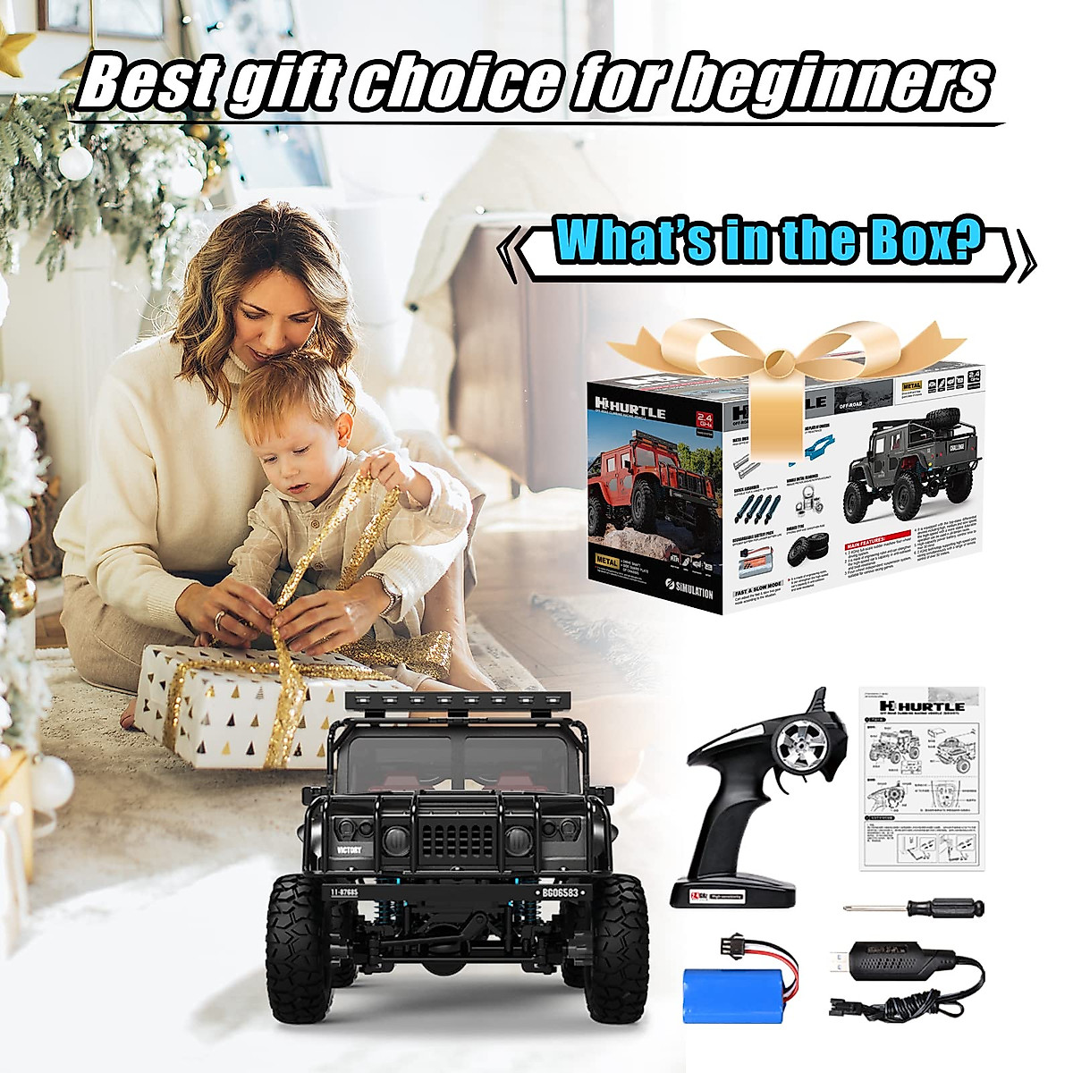 FUUY Remote Control Car Toys for Boys 8-12 H1 Jeep RC Cars Toy Truck Crawler 30+km/h 600mAh Battery 4WD Off Road Vehicle Outdoor Gifts Toy Truck Kids Age 3 4 5 6 7 8-12 Year Old Adults Xmas Birthday