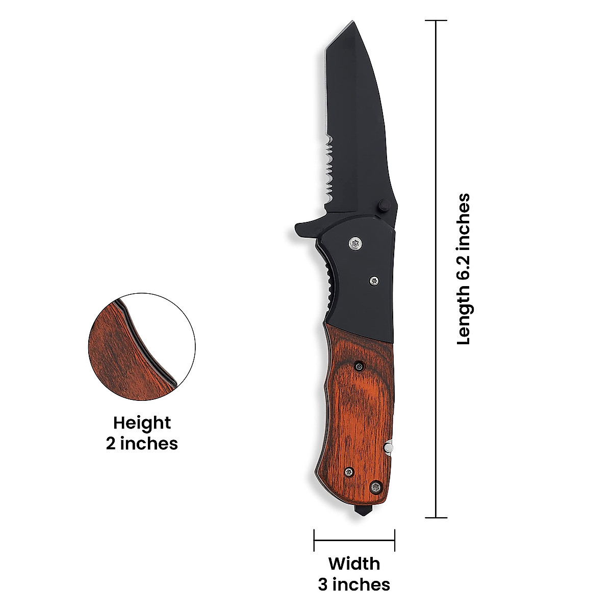 makerflo Beast Wooden Pocket Knife with a Tactical Spring-Assisted Steel Blade, Assisted Rosewood Handle, and Razor Sharp Serrated Blade with a Belt Clip on the Backside - Pack of 1
