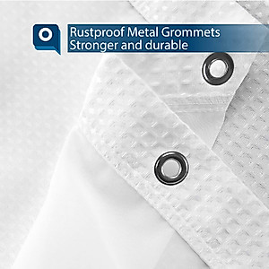 Barossa Design Large Fabric Shower Curtain with Sheer Window 96 x 78 inch, Waffle Weave, Hotel Grade, 230 GSM Heavyweight, Water Repellent, Machine Washable, White, 96x78