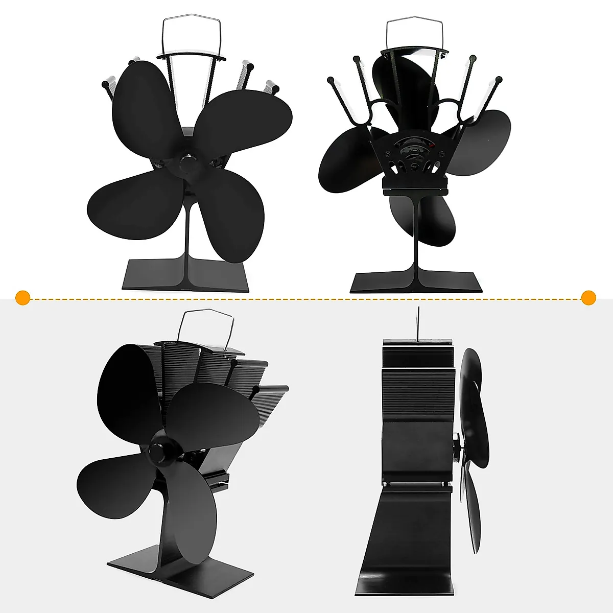 Anxingo Fireplace Fan 4-Blade Heat Powered Stove Fan Wood Burning Stove Fan for Wood Log Burner Fireplace Increases Warm Air